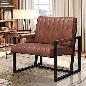 DKLGG Modern Accent Chair Set of 2, Upholstered PU Leather Armchair with Thick Backrest and Seat Cushions, Living Room Chair for Bedroom Apartment Small Space, Ergonomic Design, Brown