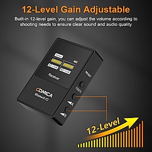 comica BoomX-D2 - Wireless Microphone System for Cameras, Camcorders, Smartphones, Laptops, Compact Wireless Lavalier Lapel Microphone with Dual-Channel Recording, Noise Reduction, Low Latency