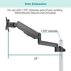 WALI Premium Single Fully Adjustable Gas Spring Arm for WALI Monitor Mounting System (GSAM001), Black