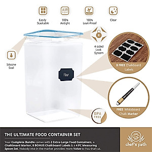 Chef's Path Flour and Sugar Container with Lids (Set of 2, 6.5 Liters Each) - Airtight Kitchen & Pantry Bulk Food Storage - 25 LB Flour and Sugar Containers