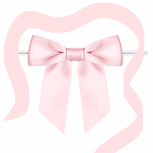 RainbowPana 50 Pack 4.5" Twist Tie Bows, Luxury Baby Pink Satin Ribbon Pretied Bows, Premade Craft Decoration for Package