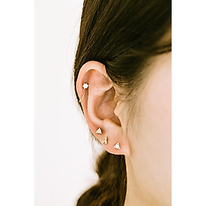 ONDAISY 14K Solid Yellow Gold 6mm Jewelry Triangle Pyramid Ear Studs Post Barbell Earring Piercing For Women Sensitive Ears