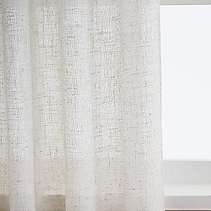 VOILYBIRD Natural Linen Semi Sheer Curtains Tab Top Light Filtering Elegant Curtains & Drapes for Bedroom 52 x 63 Inch Length, Set of 2 Panels