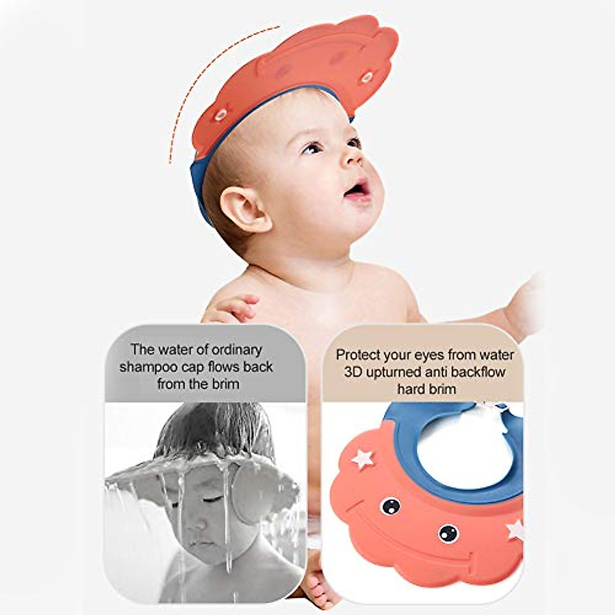 Denpetec Baby Shower Cap,Adjustable Bath Silicone Shower Cap for Kids,Large Hair Washing Hat for Toddlers