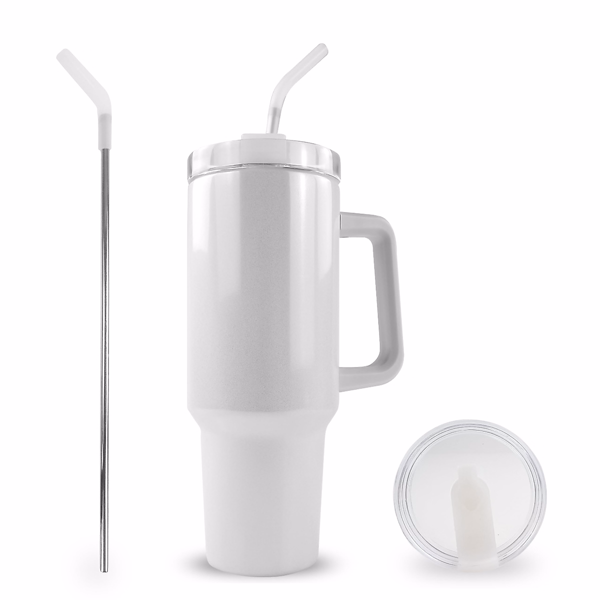 Hogg 40oz Sublimation Tumbler Holographic Traveler - White Shimmer, Blank Sublimation Tumblers with Handle, Bulk Tumblers with Lids, Straws, Removable Handle, 40 oz Sublimation Tumbler