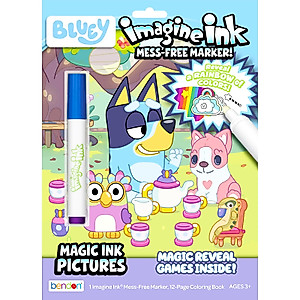 Disney Bluey Magic Ink Coloring Book Set Kids Toddlers - Bundle with 2 Bluey Imagine Ink Coloring Books with Invisible Ink Pens, Stickers and Door Hanger (Bluey Activity Set)