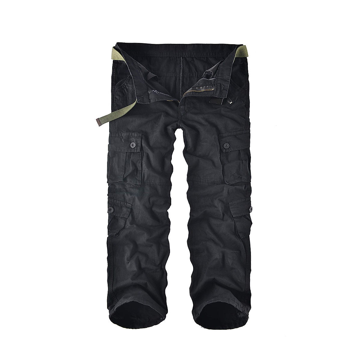 Leward Men's Cotton Casual Military Army Cargo Camo Combat Work Pants with 8 Pocket (32, Black)