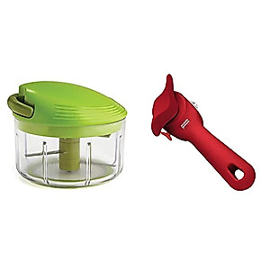 Kuhn Rikon Pull Chop Chopper/Manual Food Processor with Cord Mechanism, Green, 2-Cup & Auto Safety LidLifter/Can Opener with Ring-Pull, 8 x 2.5 x 2.75 inches, Red