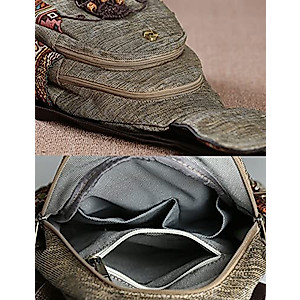 POPUCT Cotton Boho Small Backpack Fashion Hand Knitting Mini Chest Bag for Women and Girls(brown)