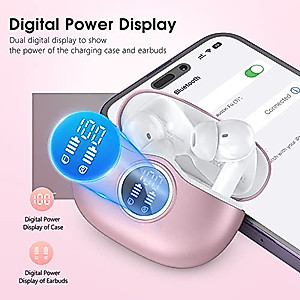 Wireless Earbuds Bluetooth 5.3 Headphones 40 Hrs Playtime with LED Display, Deep Bass Stereo and Noise Cancelling Bluetooth Ear Buds IP7 Waterproof Wireless Earphones with Mic for iPhone Android Pink