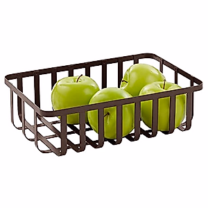 mDesign Farmhouse Metal Kitchen Storage Organizer Basket Bin - For Kitchen Cabinets or Pantry - Store Fruit, Snacks, Cereal, Baking Supplies, Pastas, Packets - Bronze
