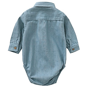 MOMOLAND Infant Baby Boys Woven Denim Button Up Bodysuit Romper Shirt (12-18 Months, Denim 265)