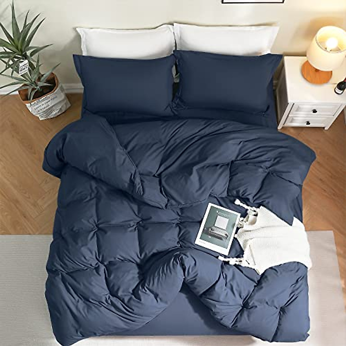 Yastouay Duvet Cover Set Twin Size Soft and Comforter Duvet Cover 100% Washed Microfiber Duvet Covers with Zipper Closure and Corner Ties Bedding Cover Set (68x90 inches, Navy Blue)