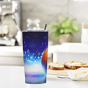 Dujiea 20oz Tumbler With Lid And Straw, Basketball And Blue Light Vacuum Insulated Iced Coffee Mug Reusable Travel Cup Stainless Steel Water Bottle