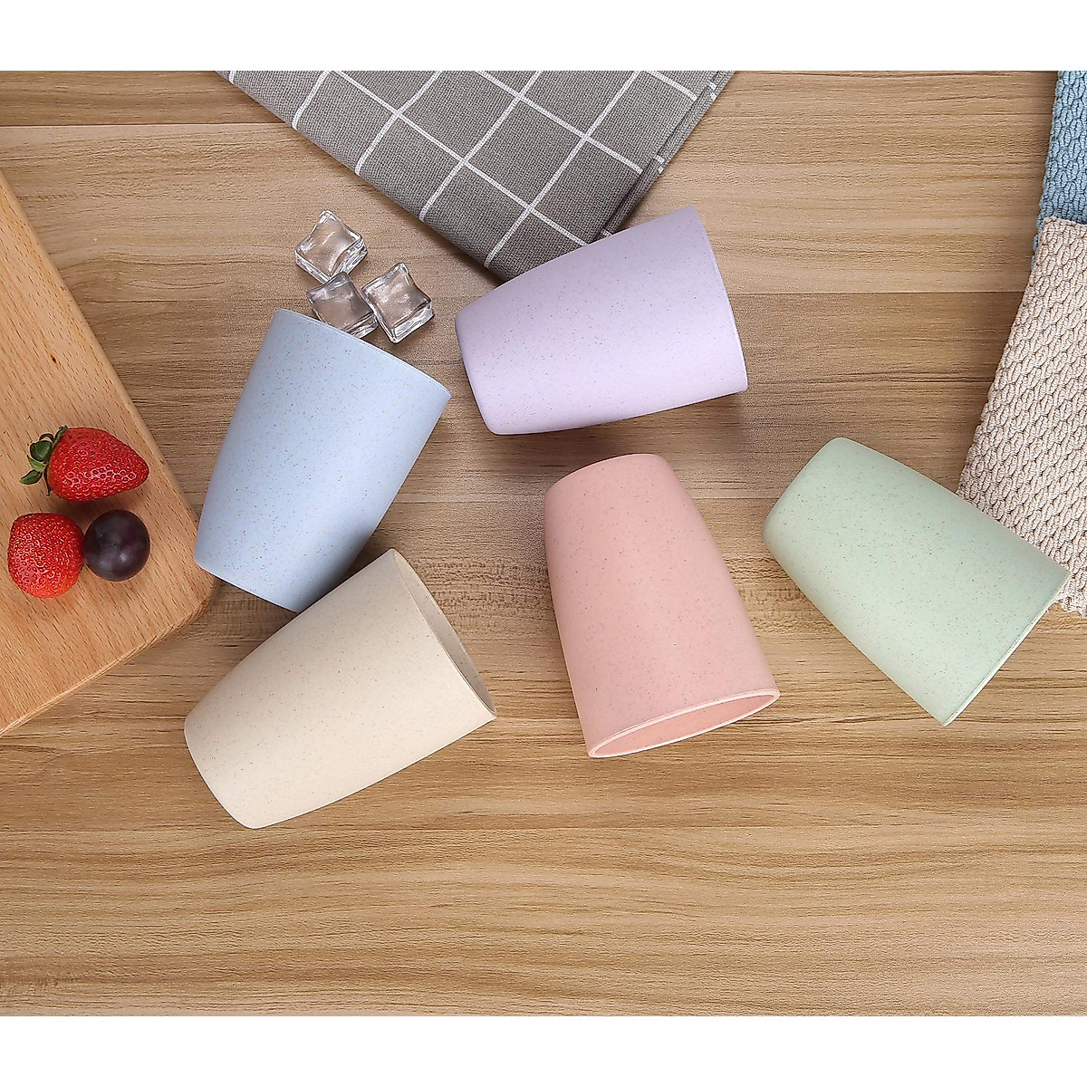 LuckyZone Wheat Straw Unbreakable Cup (12 oz) - Reusable Drinking Glasses Set of 5 - Dishwasher Safe - BPA Free & Eco-Friendly(Beige)