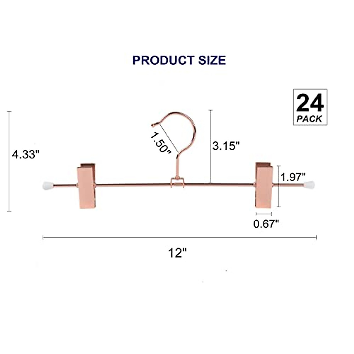 Amber Home 24 Pack Rose Copper Gold Metal Pants Skirt Hangers with Clips, Adjustable Clip Metal Trouser Hangers, Clip Hangers for Jeans Pants Heavy Duty (24 Pack)