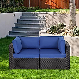 Kinsunny Wicker Loveseats Patio Sectional Corner Sofa Rattan Outdoor Thick Sofa Set
