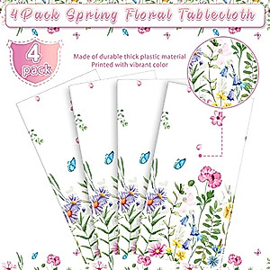 4Pcs Spring Floral Plastic Tablecloth,Pink Purple Blue Flower Butterfly Disposable Table Cover for Home Decor Summer Spring Picnic Dining Holiday Weeding Birthday Tea Party Decorations,54x108 Inch