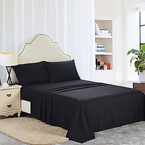 PHOENIX HOME TEXTILES 1500 Collection Soft Brushed Microfiber Sheet Set with 15-Inch Deep Pocket -Wrinkle Fade and Stain Resistant (Queen, Black)