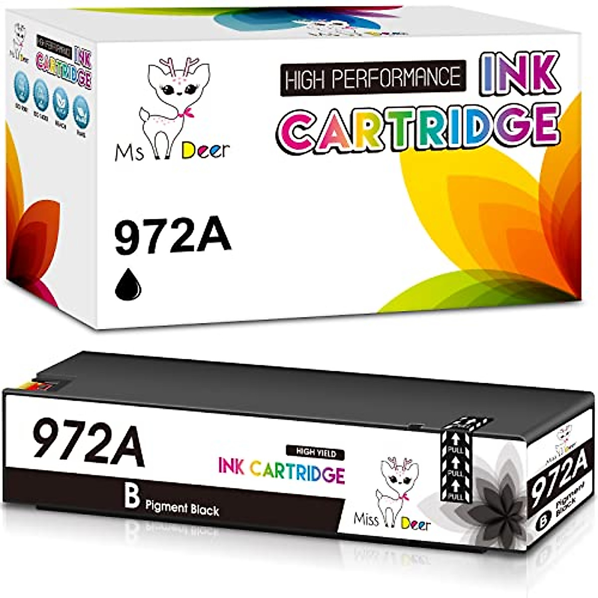 Miss Deer Upgraded Compatible 972A Black Ink Cartridges Replacement for HP 972 A 972X for PageWide Pro 477dw 577dw 477dn 452dn 452dw 552dn 552dw MFP Pagewide 377dw P55250dw Printer (1 BK) 1-Pack