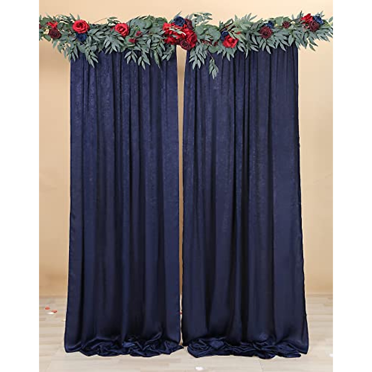 Cytdkve 2 Panels 4.8 Feet x 10 Feet Navy Blue Velvet-Like Wedding Backdrop Curtain Drapes, Silky Soft Window Curtains Panels for Wedding Ceremony Birthday Party Decorations