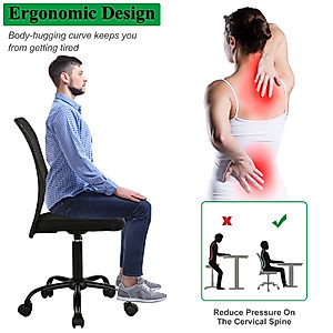 Ergonomic Office Chair Mesh Support Modern Executive Mid Back Rolling Swivel Chair Computer Chair Task Chair for Men& Women, Black