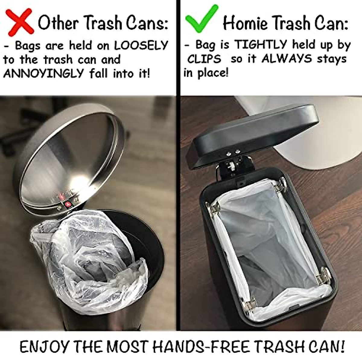 Soft Close, Rectangular Trash Can 5L with Anti - Bag Slip Liner and Lid, Use as Mini Garbage Basket, Slim Dust Bin, or Decor in Bathroom, Restroom, Kitchen, or Bedroom (5L / 1.3 Gallon, Matte Black)