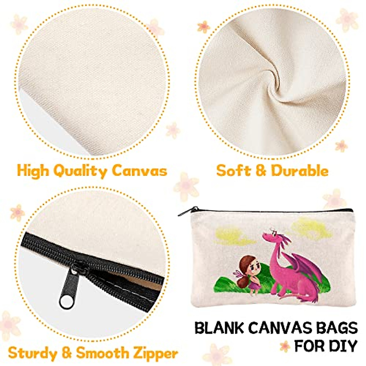 10 Pack Blank DIY Craft Bag Canvas Pen Pencil Case- Cotton Canvas for School Supplies Invoice Bill Bag Makeup Bag Cosmetic Bag Multipurpose Travel Toiletry Pouch with Black Zipper 7.9 x 4.7 inches
