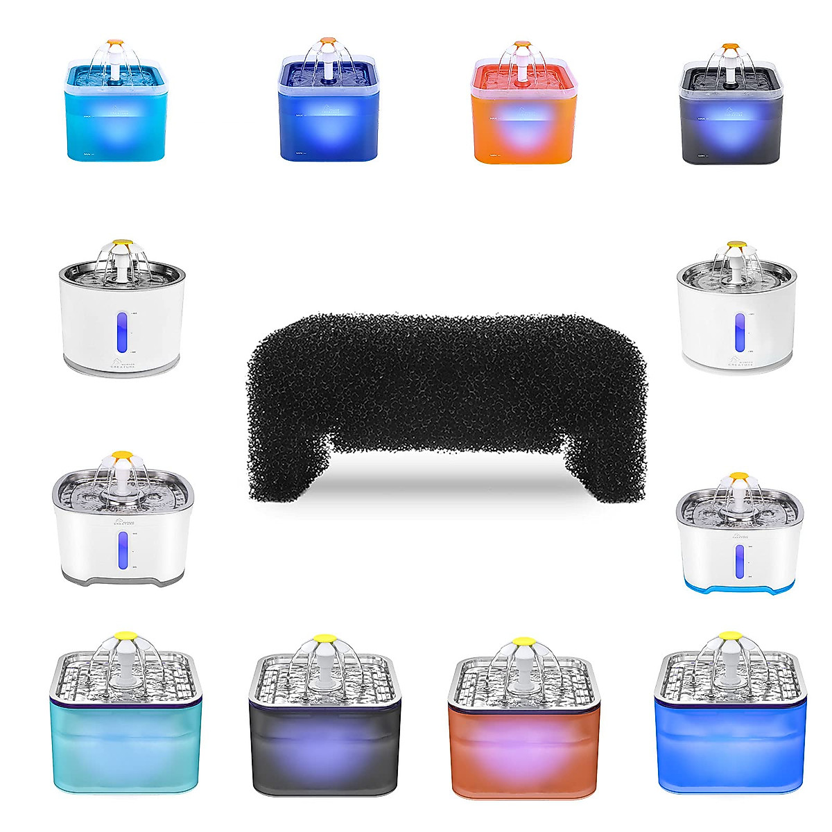 Wonder Creature Cat Fountain Filter, Sponge Foam Filter for Round and Cubic Stainless Steel Top Cat Fountain, for Crystal and 2L/67oz Cat Fountain, 8 Filters Pack, Cat Water Dispenser Foam Filter