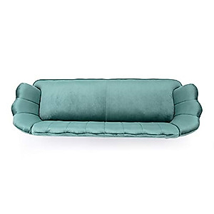 Christopher Knight Home Reitz Channel Stitch 3 Seater Shell Sofa - Velvet - Turquoise/Gold