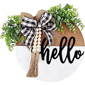 Welcome Sign for Front Door, Hello"Signs, 12 Inch Round Wooden Hanging Signs for Farmhouse Porch decor, Home Outdoor Indoor Housewarming Gift.