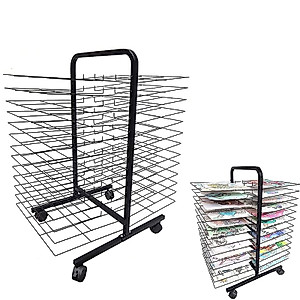Drying Rack, Solid 26-Shelf Mobile Classrooms Drying Rack with Wire Shelves for Works of Art Studios and Home Use, Black Powder Coated Finish. Drying & Print Racks
