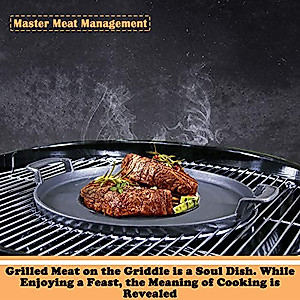 Hisencn 7421 Gourmet BBQ System Griddle for Weber Original Kettle Premium 22 1/2 inch Charcoal Grill, Cast Iron 12" For 22.5'' Smokers, Performer Premium Grill