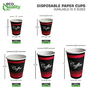 EcoQuality 10oz Classic Durable Disposable Paper Coffee Hot Cups For Hot/Cold Drink, Coffee, Tea, Cocoa, Travel, Office, Home, Cider, Hot Chocolate, To go (10 ounce - 50 Count Cups) (50)