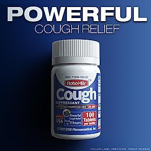 RoboHBr Cough Suppressant, Dextromethorphan HBr 30mg, 100 Tablets, 100 Doses for Effective Cough Relief