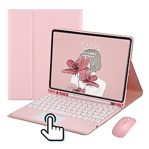 YEEHi iPad 10.9" 10th Generation 2022 Touchpad Keyboard Case Retro Round Key with Mouse Cute Color Keyboard with Trackpad Detachable Touch Keyboard iPad 10 10.9 Cover (Pink)