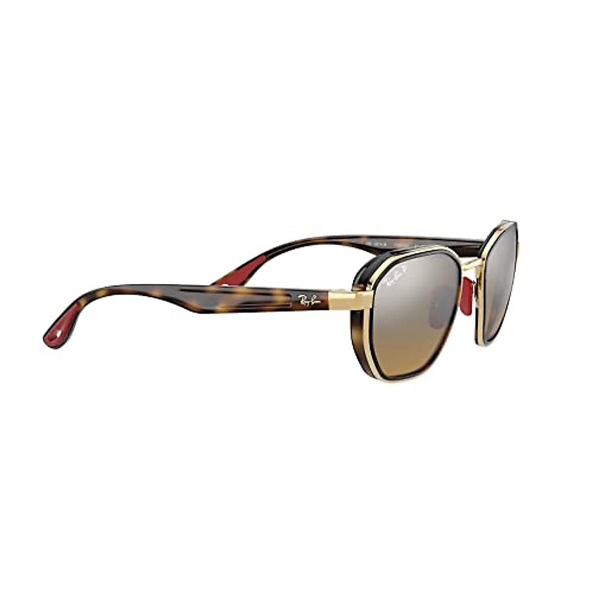 Ray-Ban RB3674M Scuderia Ferrari Collection Round Sunglasses, Gold/Chromance Brown Mirrored Grey Polarized, 51 mm