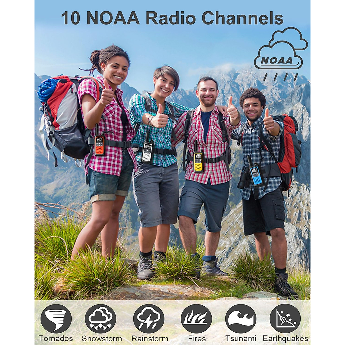 NXGKET Walkie Talkies for Adults Long Rang NOAA Weather Alerts, Rechargeable Walkie Talkies 2 Way Radio 22 FRS Channel with 1800mAh Li-ion Battery Charger USB-C Cable Outdoor Cruises Camping, 4 Pack