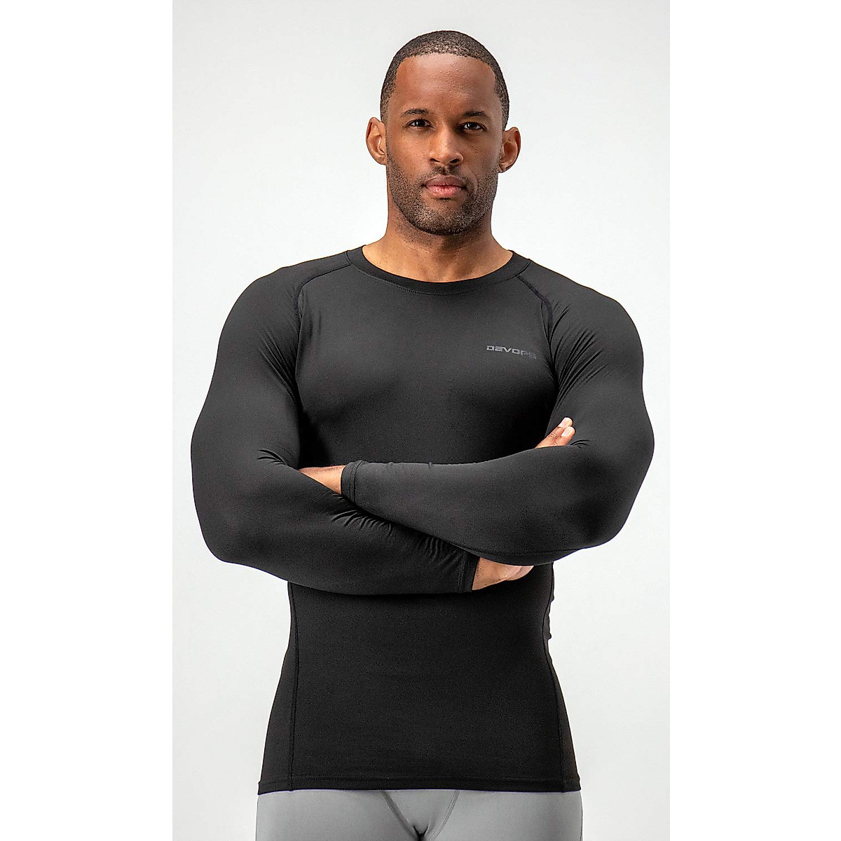 DEVOPS 2 Pack Men's Thermal Long Sleeve Compression Shirts (Large, Black/Black)
