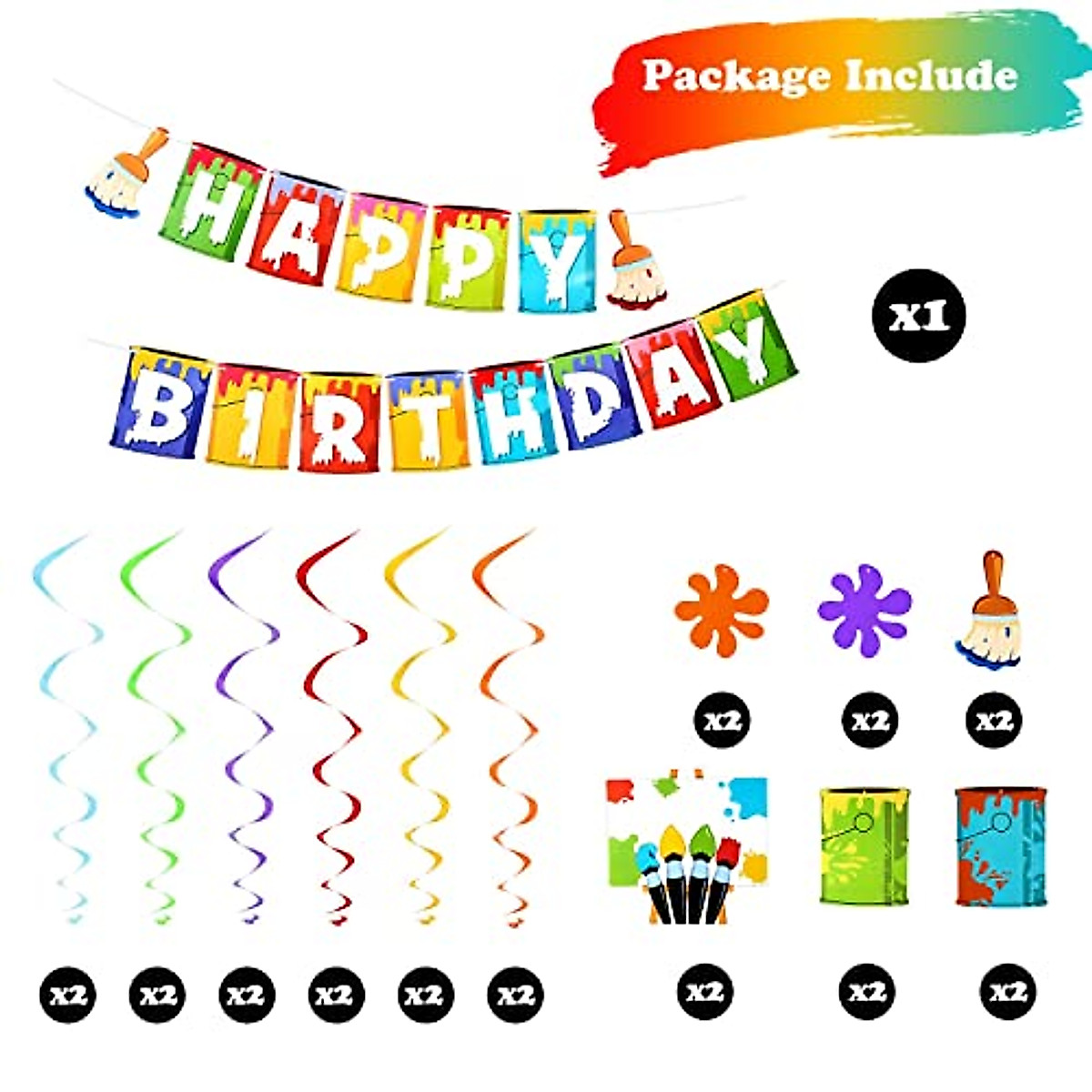 Shappy 25 Pieces Art Painting Party Decorations Includes 1 Happy Birthday Art Banner 12 Painting Birthday Card and 12 Art Hanging Swirl for Art Painting Theme Birthday Party Supplies Baby Shower