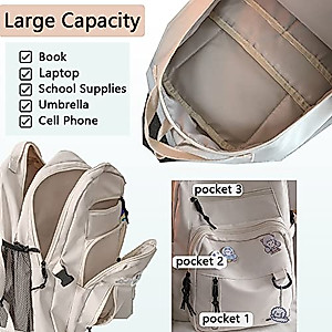 Aesthetic Backpack for School, Teen Girls Preppy Backpack, Fashion Big Student School Bags, Multi Pocket Canvas Backpack (Black)