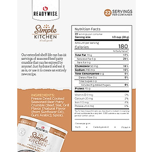 READYWISE - Simple Kitchen, Seasoned Ground Beef Crumbles, 22 Servings, MRE, Emergency Food Supply, Freeze Dried Meat, Freeze Dried Food, Canned Food, Ground Beef, Camping, Survival Food, 10 Can