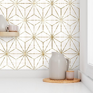 Peel & Stick Wallpaper 3ft x 2ft - Star Geo White Gold Geometric Triangles Holiday Abstract Minimalistic Custom Removable Wallpaper by Spoonflower