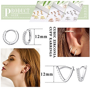 LOYALLOOK 10Pairs Stainless Steel Stud Earring Set Moon Star Bar Earrings Lotus Ear Jacket CZ Cuff Hoop Huggie Cartilage Earring for Women, Silver