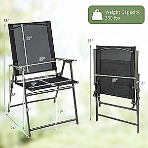 Giantex Patio Folding Chairs Set of 2, Outdoor Lawn Chairs with Rustproof Metal Frame, Portable Dining Chairs for Porch, Deck, Garden, Backyard, Camping