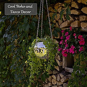 SCANDINORDICA Disco Ball Planter – Disco Ball Plant Hanger, Mirror Disco Planter with Chain and Macrame Hanger, Hanging Planters for Indoor Plants | 6 inch Silver