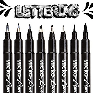 dainayw Calligraphy Brush Pen, Hand Lettering Pens, 8 Size Black Markers Set for Artist Sketch, Technical, Beginners Writing, Art Drawings, Signature, Water Color Illustrations, Journaling