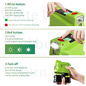 UNIKI 150W Powered Inverter Generator for Ryobi 18V Lithium Battery,for ryobi Battery Inverter Power Station with 2-USB&AC 110V-120v,200LM LED Light, USB Cable