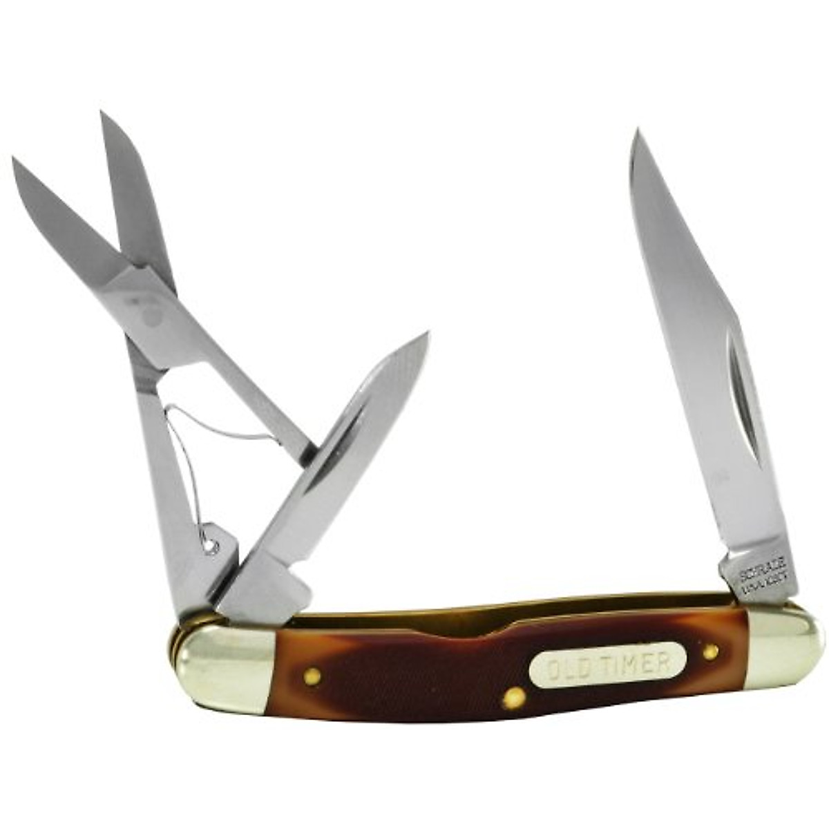 Old Timer 106OT Grandad’s 4.8in Traditional Folding Pocket Knife with 2 High Carbon SS Blades, Scissors, Ergonomic Sawcut Handle, and Convenient Size for EDC, Hunting, Camping, Whittling, and Outdoors,Brown