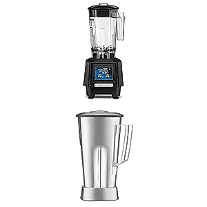 Bundle of Waring Commercial TBB145 TORQ 2 Horsepower Blender, 2 Speed Toggle Switch Controls, with 48 oz. BPA Free Container, 120V, 5-15 Phase Plug, 9 x 15.75 x 11.5 inches, Multicolor + 62 oz Stainle